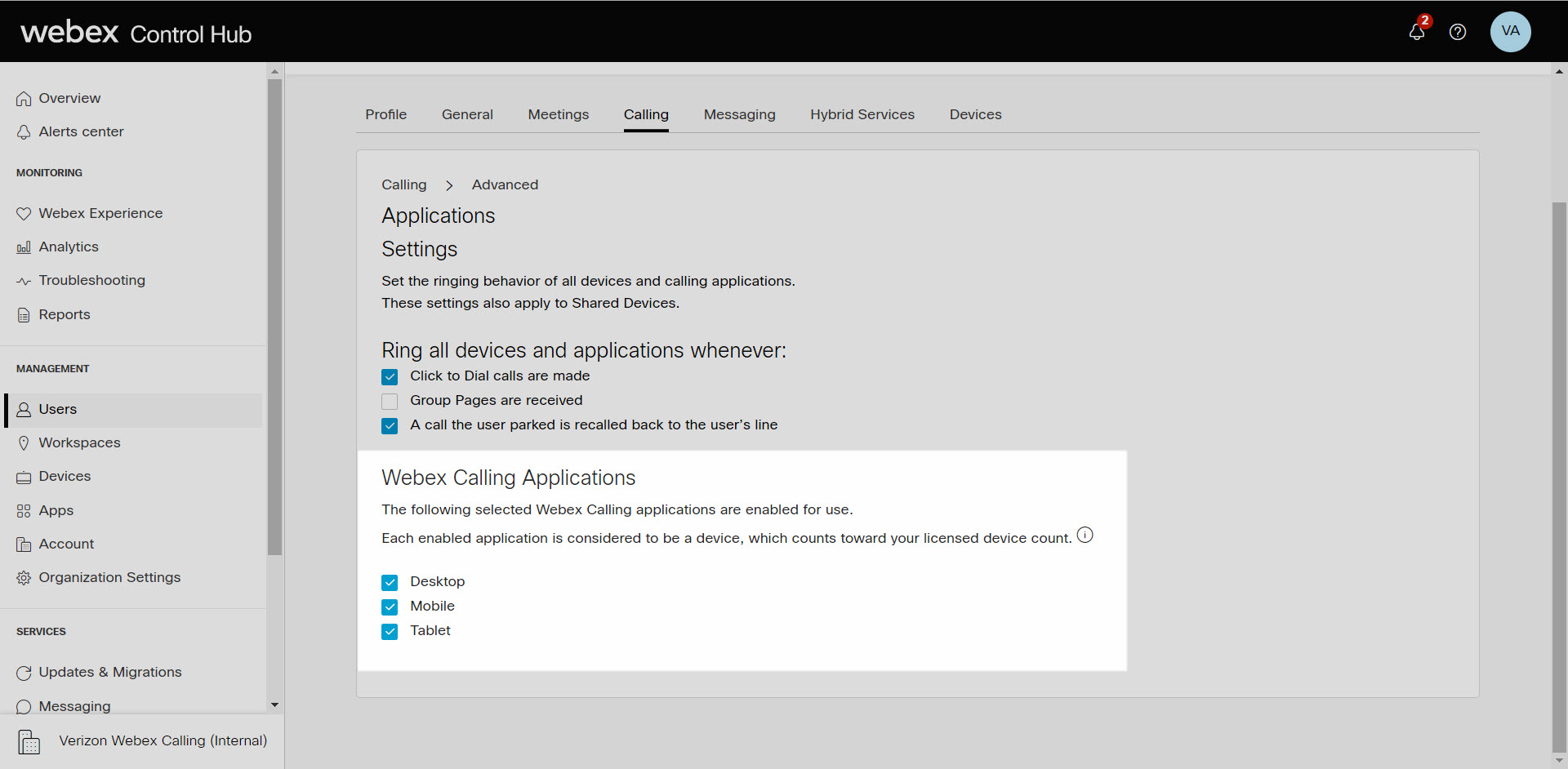 Control Hub – Application Services - Verizon