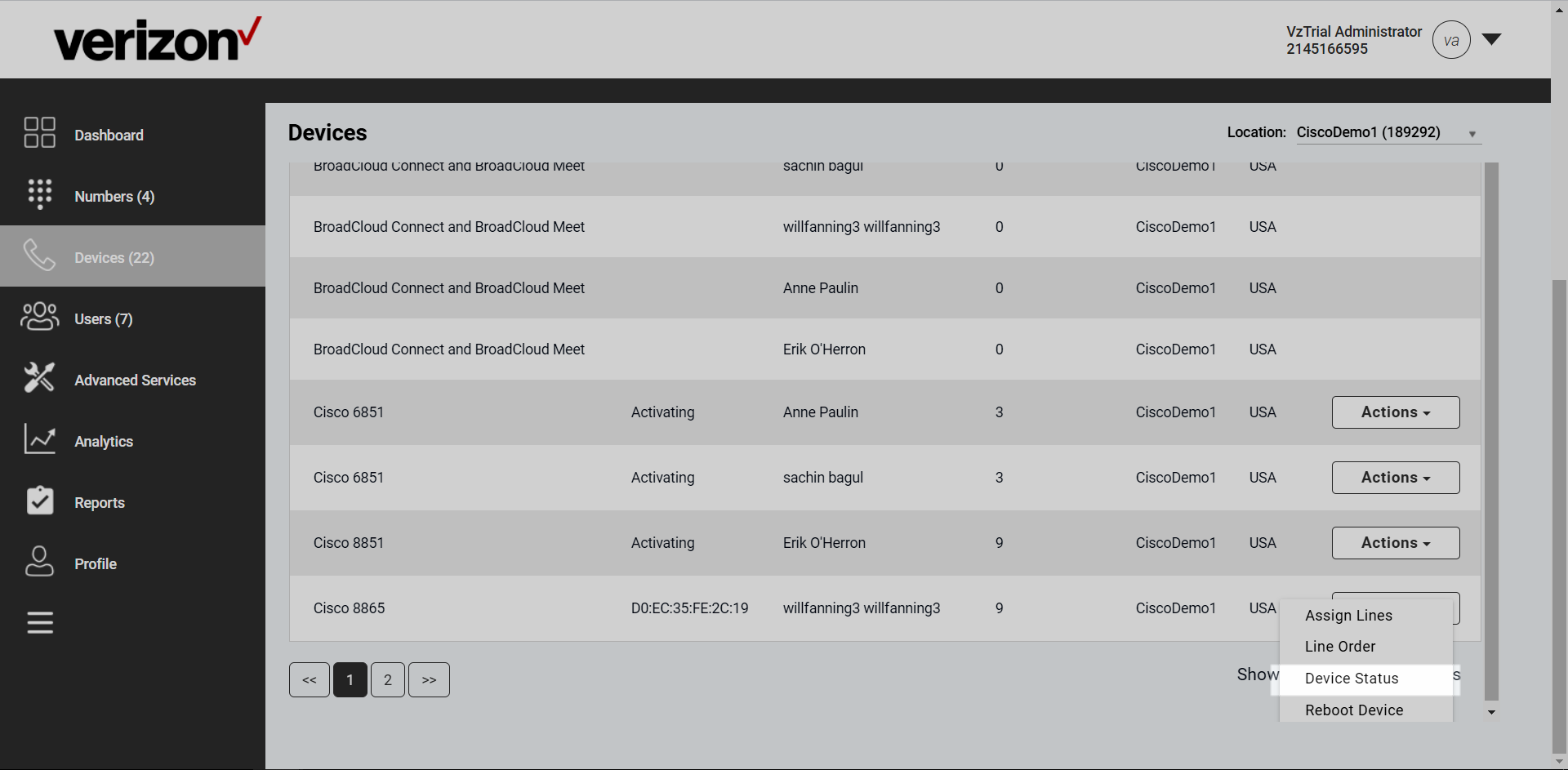 Calling Admin Portal – Device Management | Verizon
