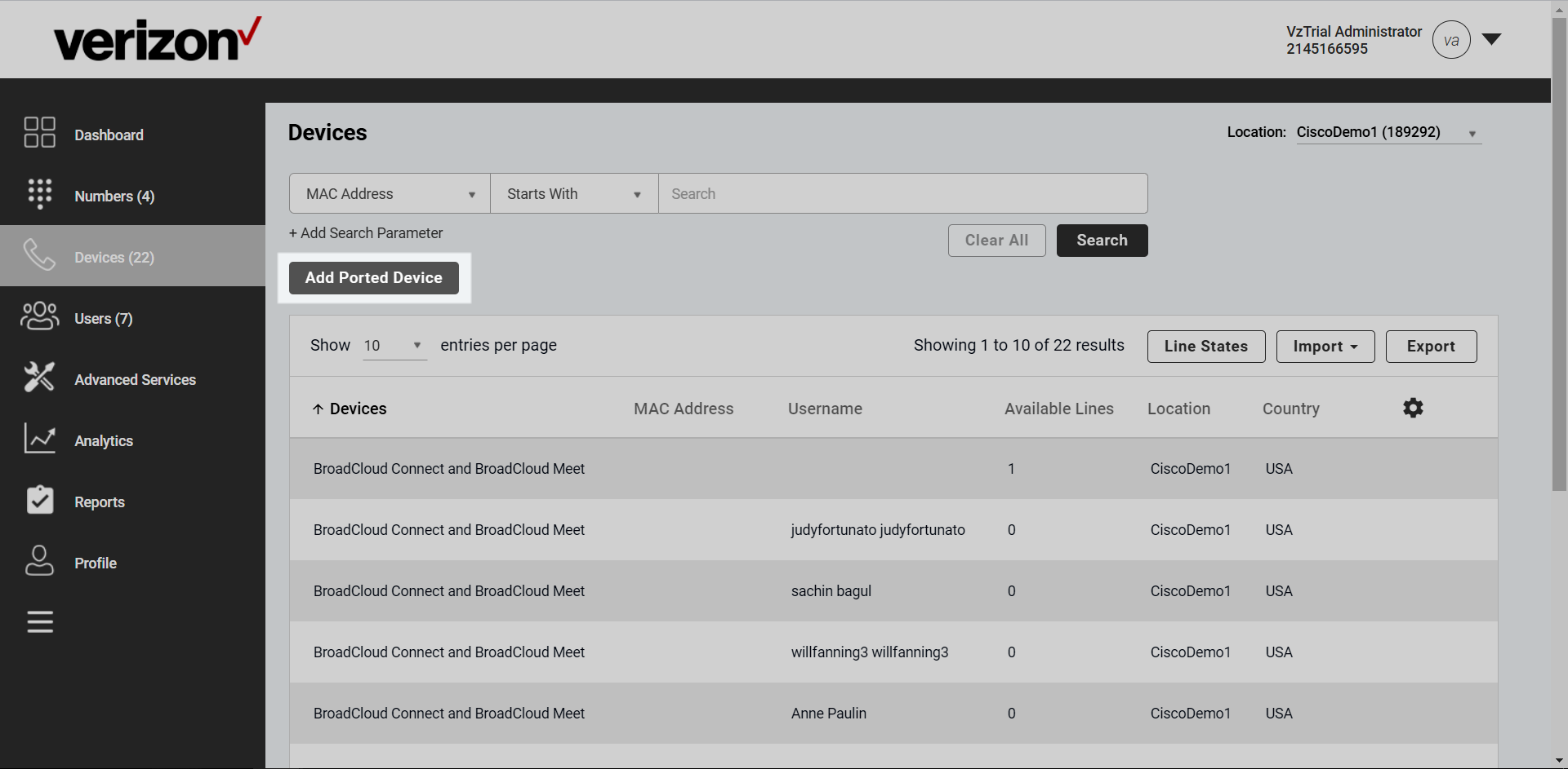 Calling Admin Portal – Device Management | Verizon