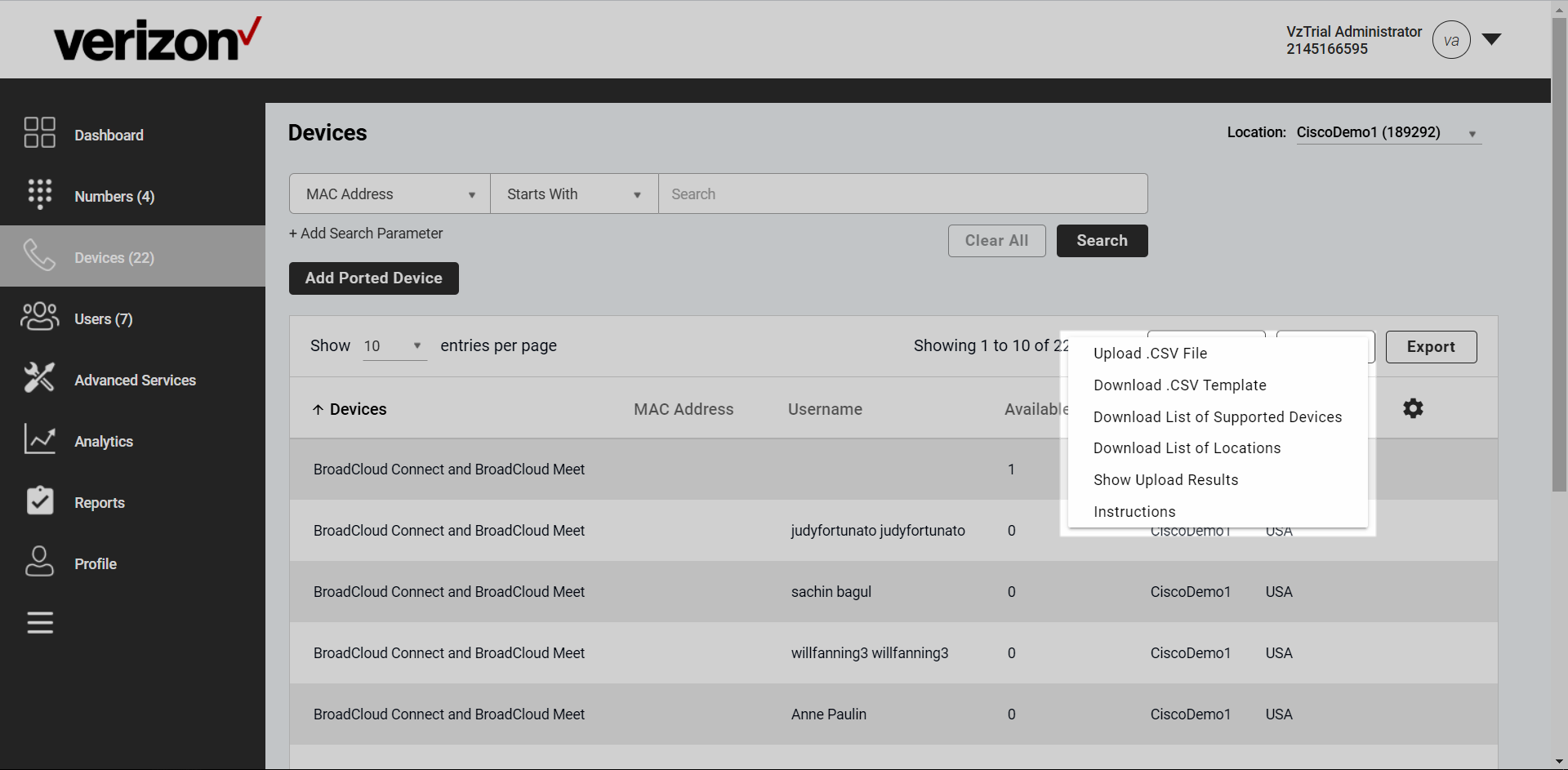 Calling Admin Portal – Device Management | Verizon