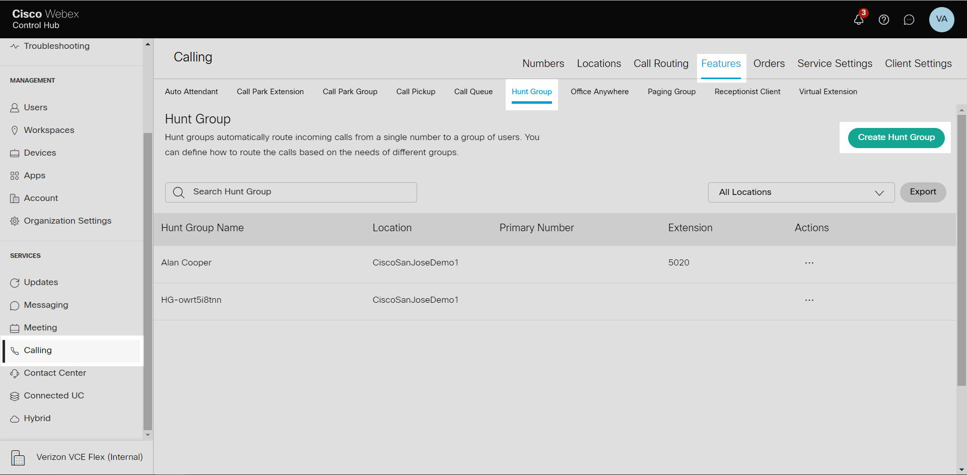 Control Hub – Hunt Groups | Verizon