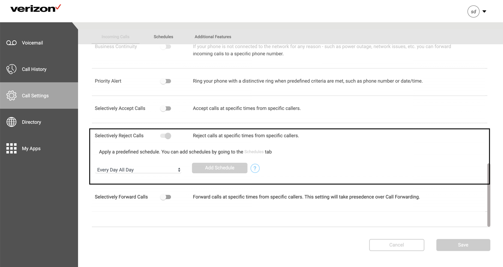 Calling User Portal – Selective Calls - Verizon