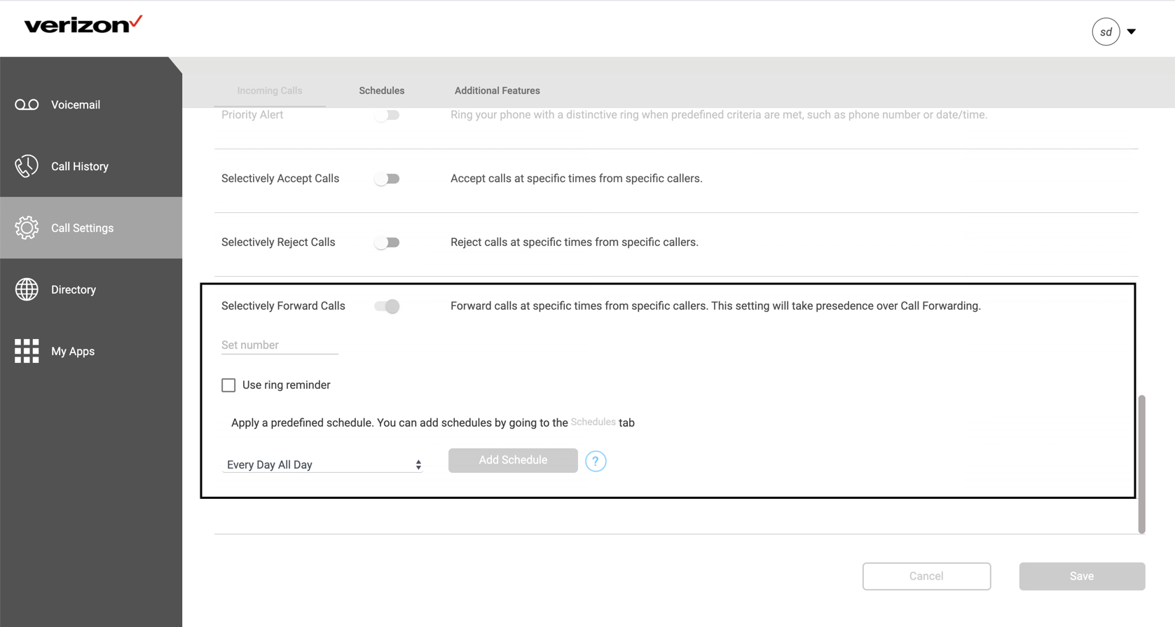Calling User Portal – Selective Calls - Verizon